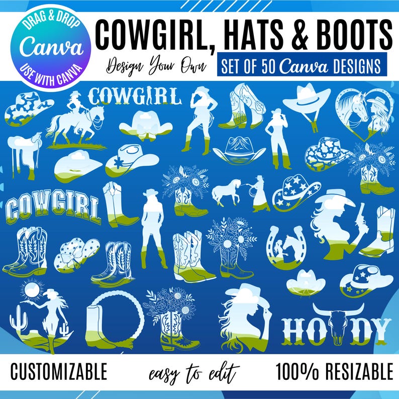 Cowgirl Canva Design Bundle, Canva Western Graphics (editable Templates ...