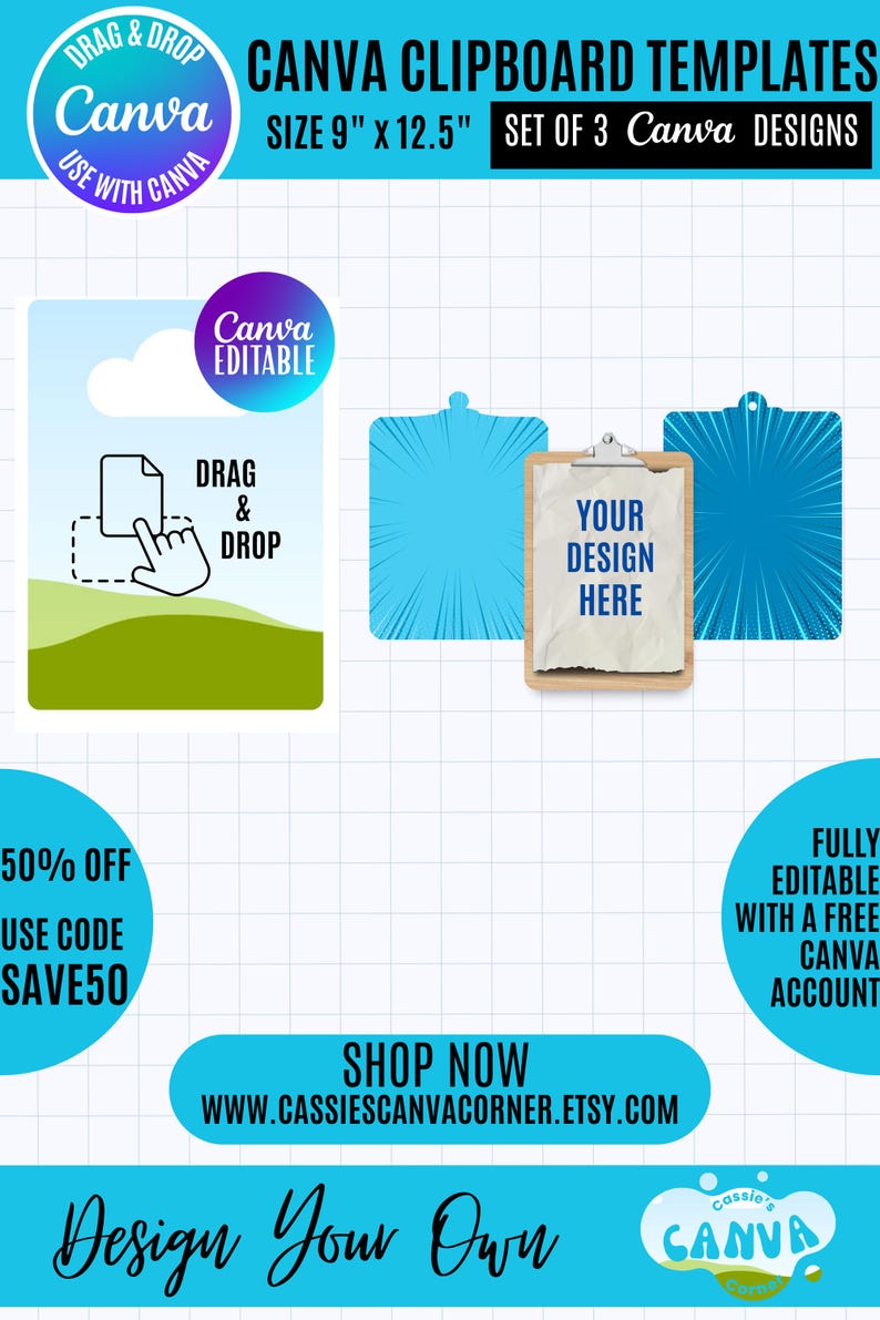 Editable Canva Clipboard Templates Bundle, 3 Designs (digital Download ...