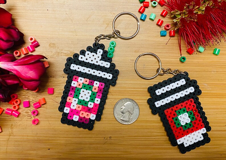 Starbucks Frappuccino & Coffee Perler Bead Keychains | Etsy