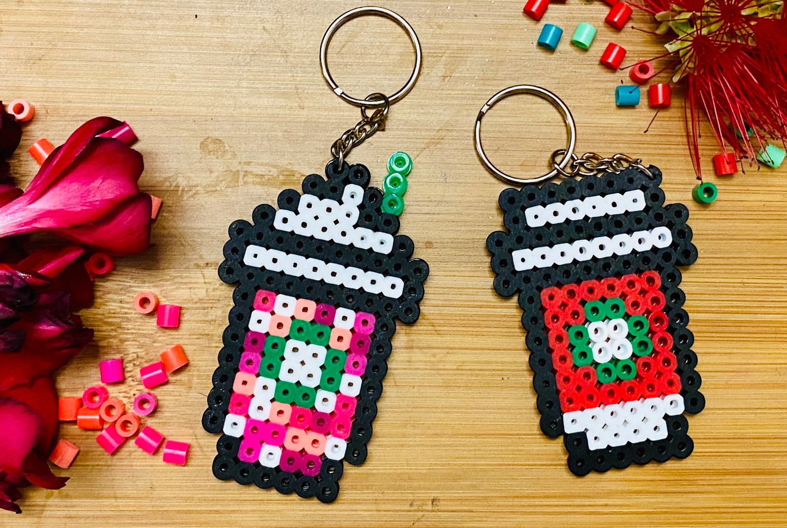 Starbucks frappuccino & Coffee Perler Bead Keychains - Etsy