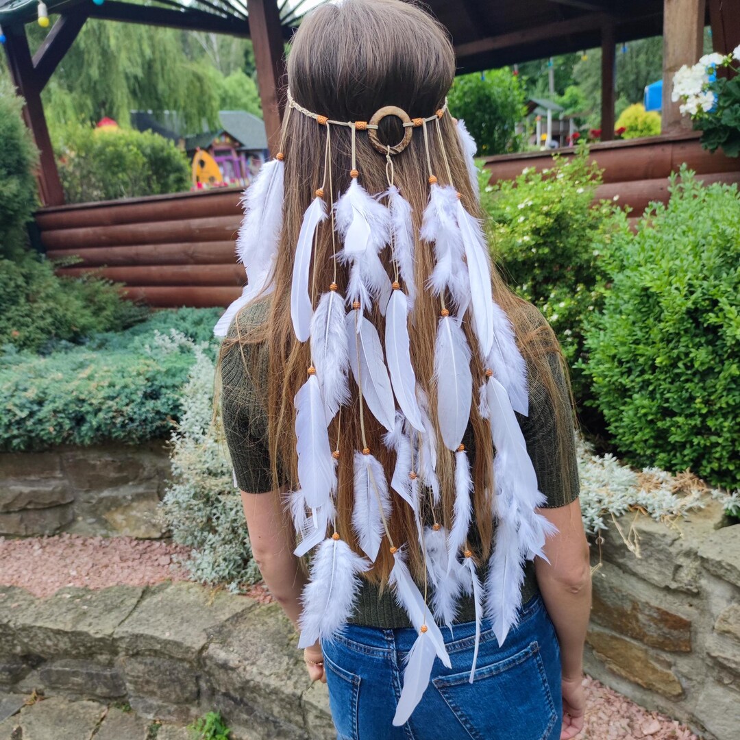 White Feather Headdress Boho Headpiece Indian Headband Long Feather ...