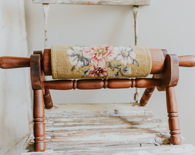 Vintage Wooden Rolling Pin Foot Rest | Solid Wood Tapestry Foot Stool ...
