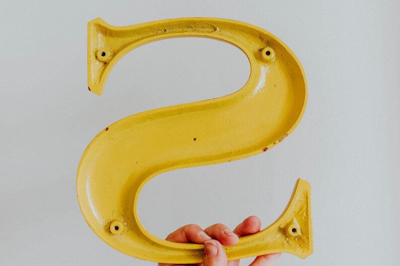 Vintage Bright Yellow Letter s Enamel Sign Porcelain Metal Gas Station ...