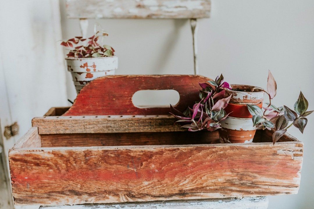 Vintage Red Wood Tool Box Primitive Wood Tool Caddy Rustic Wood ...