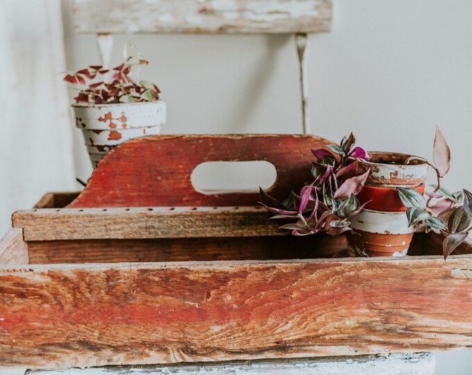 Vintage Red Wood Tool Box Primitive Wood Tool Caddy Rustic Wood ...