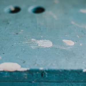 Large Vintage Handmade Blue Painted Wood Stool Heavy and Solid Wood ...