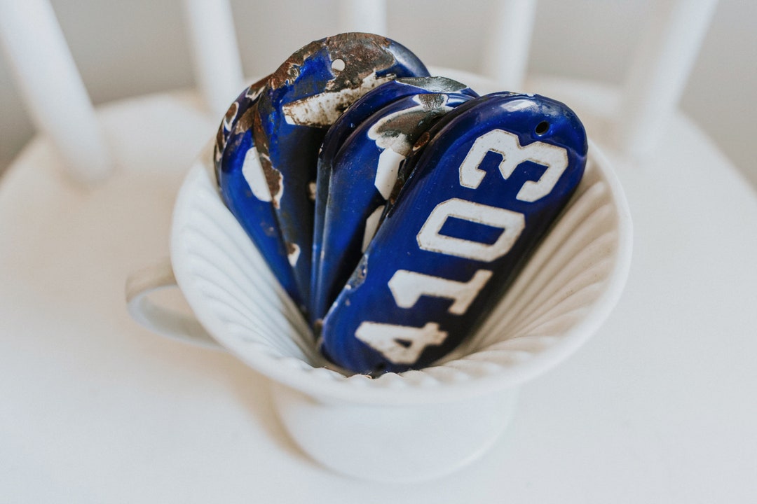 Vintage Blue French Enamel House Numbers | Blue Metal Number Sign ...