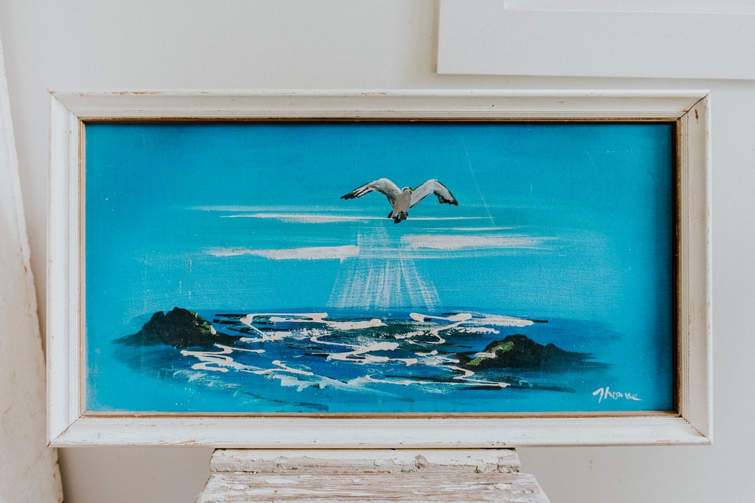 Original Large Thomas Oil Painting | Blue Ocean Seagull Painting ...