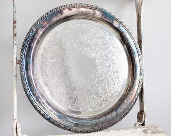 Vintage Oneida USA Round Tray | Silver Plate Double Coin Edge Serving ...