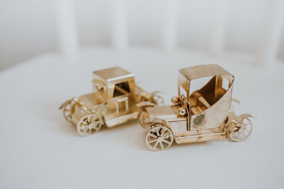 Set of Small Brass Vintage Old Fashioned Cars | Brass Decor Set | Hand ...