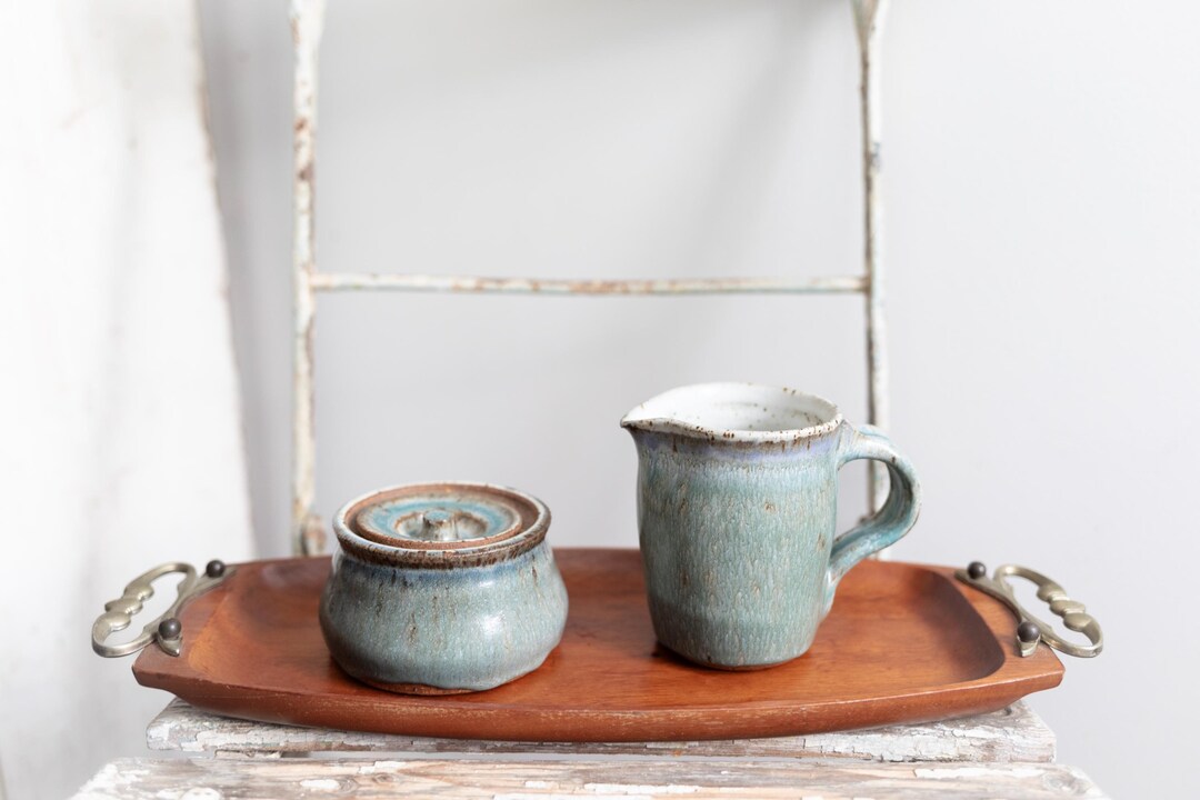 Vintage Hand Thrown Pottery Matching Creamer and Sugar Bowl Set ...