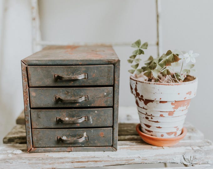 Vintage Grey Industrial Set of 4 Metal Drawers | Rustic 4-drawer Steel ...