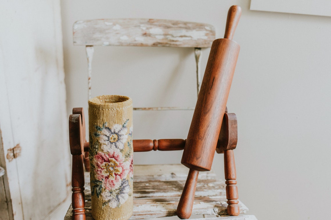 Vintage Wooden Rolling Pin Foot Rest Solid Wood Tapestry Foot Stool ...