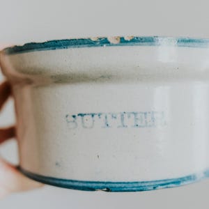 Antique Stoneware Butter Crock | Blue Striped Butter | Old Double Blue ...