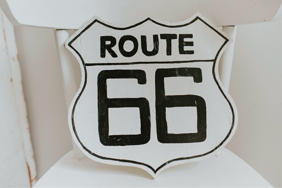 Vintage Solid Wood Route 66 Sign | Black and White Shield Shape Sign ...
