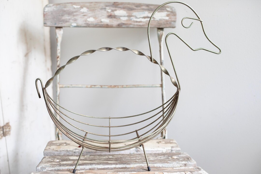 Large Footed Vintage Wire Duck Basket | Metal Open Wire Duck Shape ...