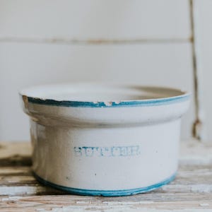Antique Stoneware Butter Crock | Blue Striped Butter | Old Double Blue ...