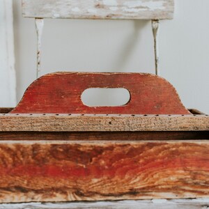 Vintage Red Wood Tool Box Primitive Wood Tool Caddy Rustic Wood ...