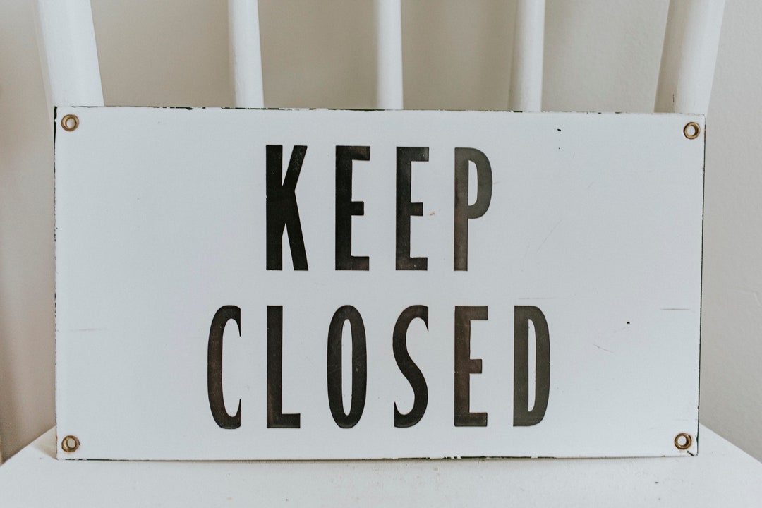 Vintage Heavy Porcelain Keep Closed Sign | Vintage Porcelain Black and ...