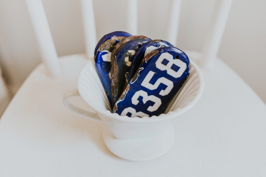 Vintage Blue French Enamel House Numbers | Blue Metal Number Sign ...