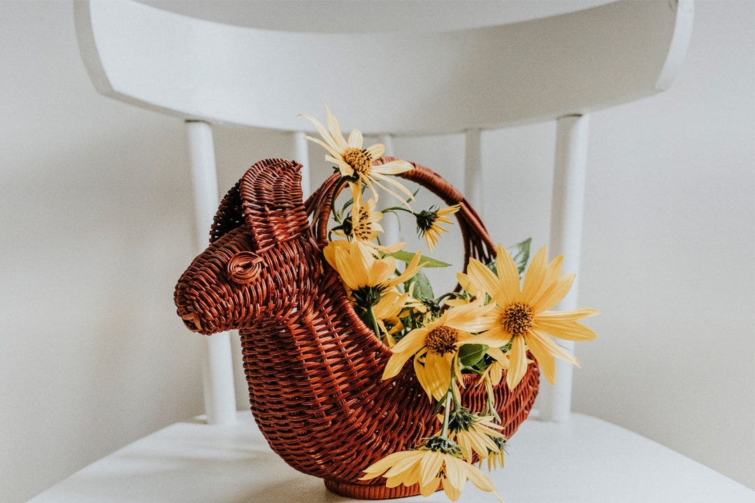 Vintage Wicker Bunny Rabbit Basket Handmade Boho Bunny Basket Vintage ...