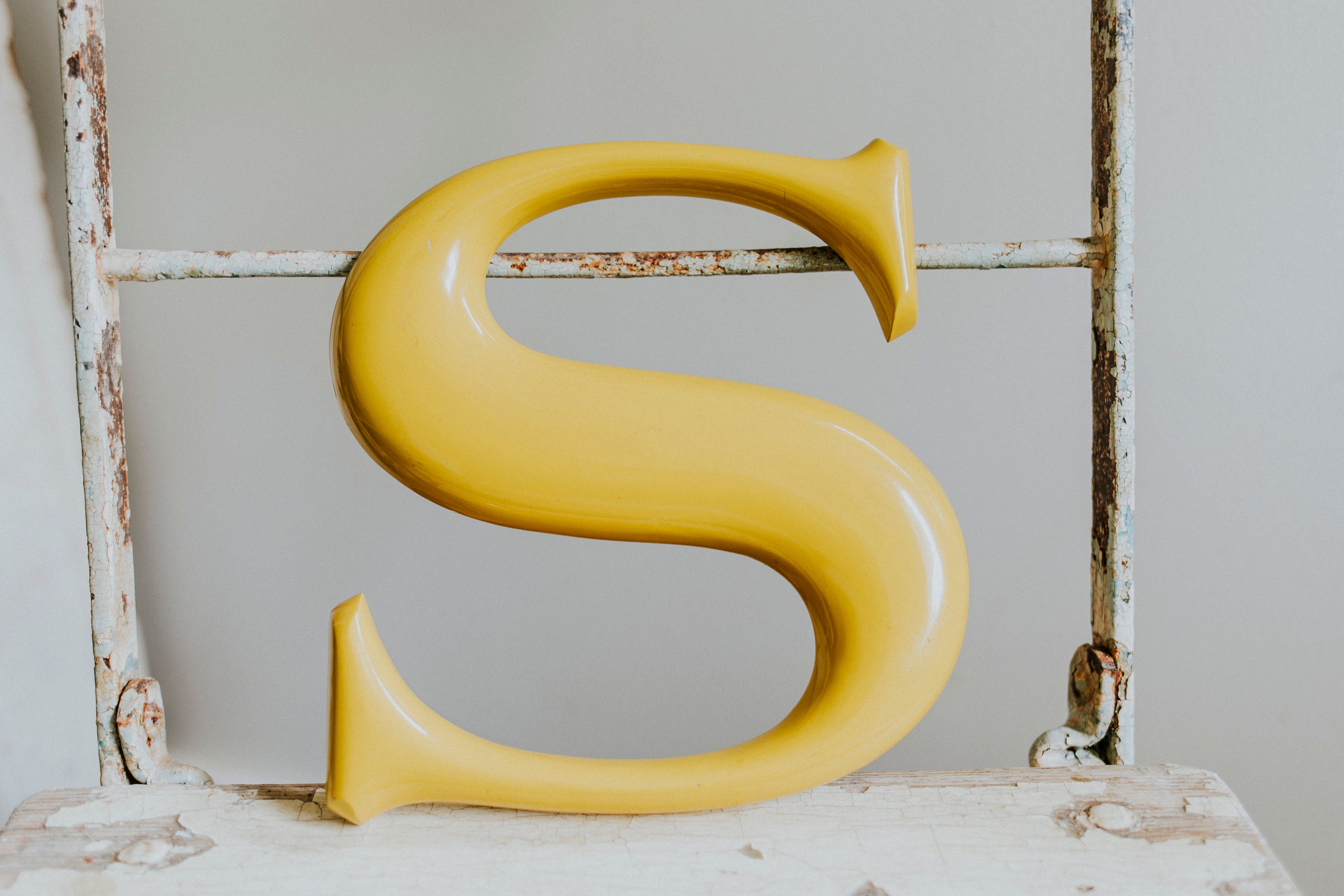 Vintage Bright Yellow Letter s Enamel Sign Porcelain Metal Gas Station ...