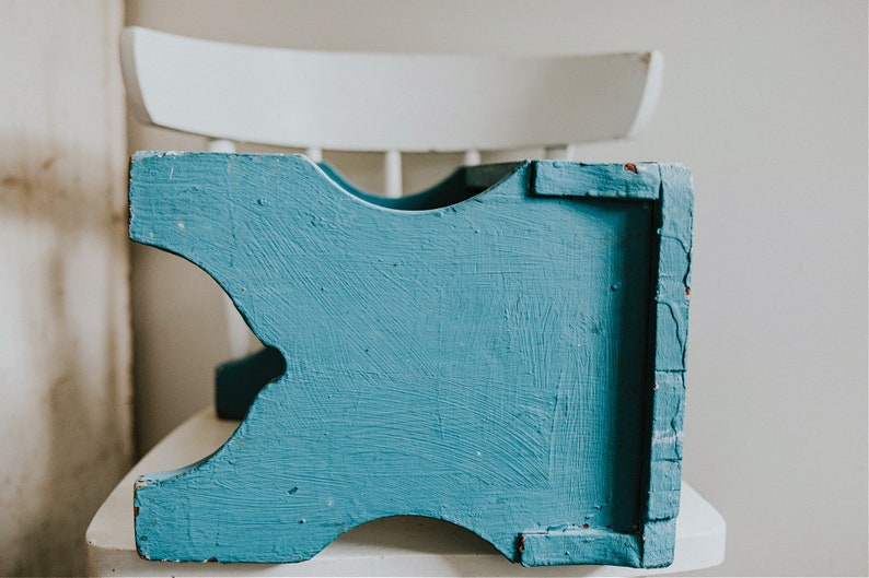 Large Vintage Handmade Blue Painted Wood Stool Heavy and Solid Wood ...