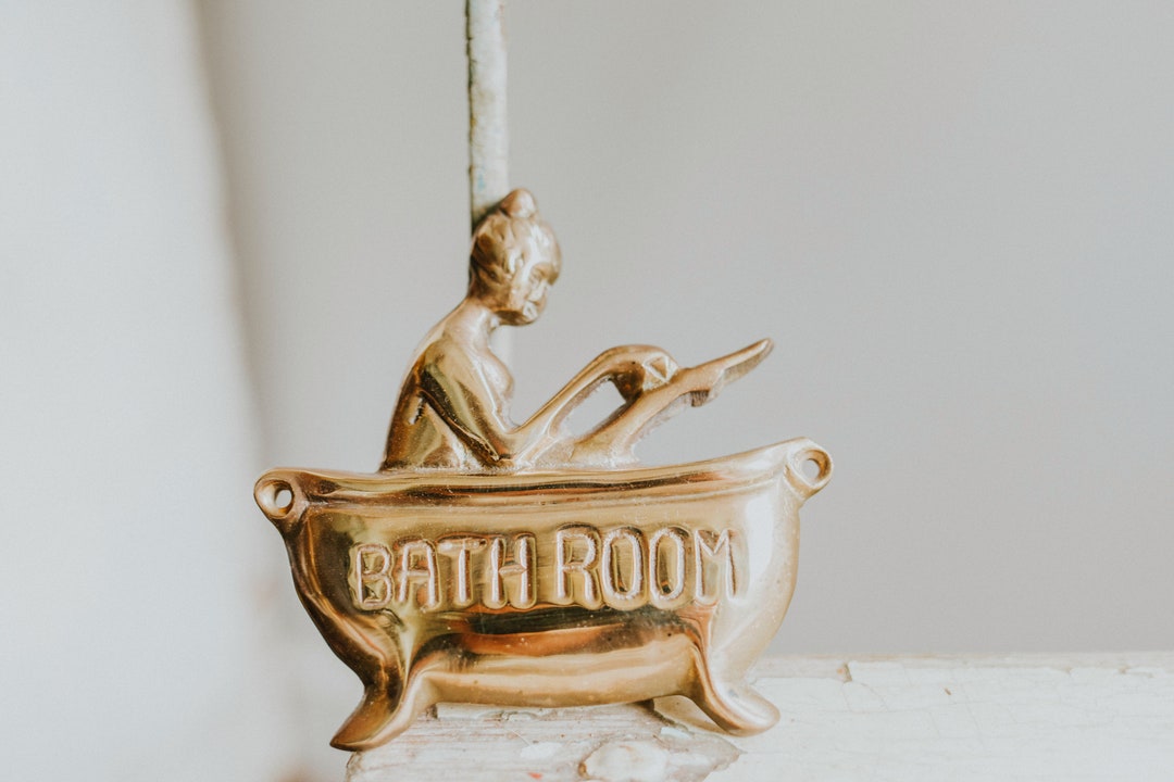 Vintage Solid Brass Bathroom Sign | Brass Lady in a Bathtub Plaque ...