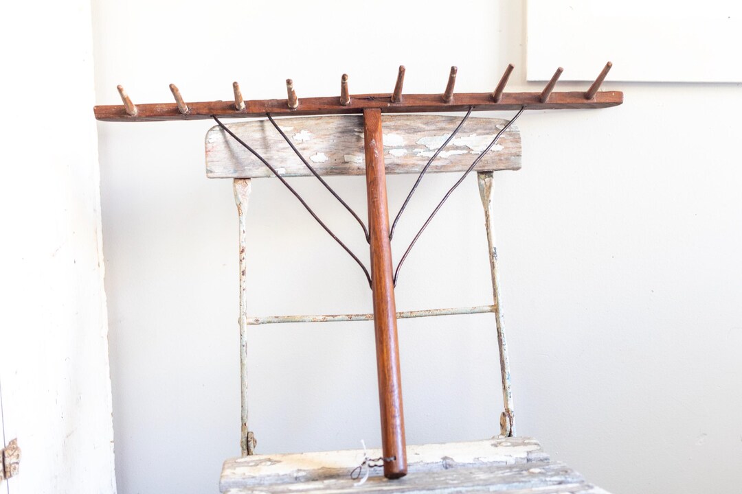 Primitive Wood and Metal Hay Rake | Antique Hand Held Short Handle Hay ...