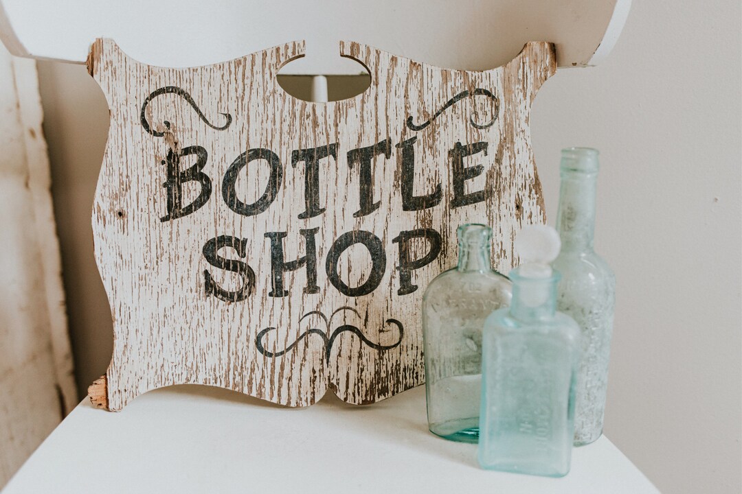 Vintage Chippy Black and White Wood Sign Bottle Shop Sign Liquor Store ...