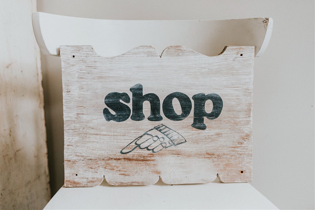 Vintage Chippy Black and White Wood Sign Finger Point Shop Sign Vintage ...