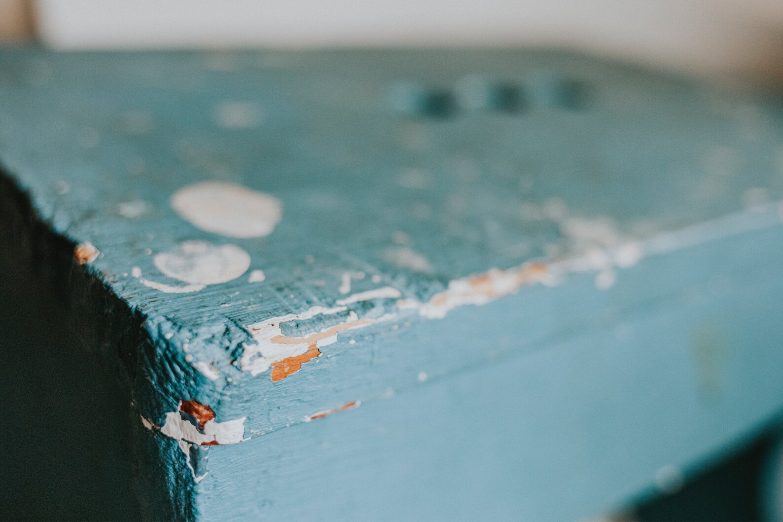 Large Vintage Handmade Blue Painted Wood Stool Heavy and Solid Wood ...