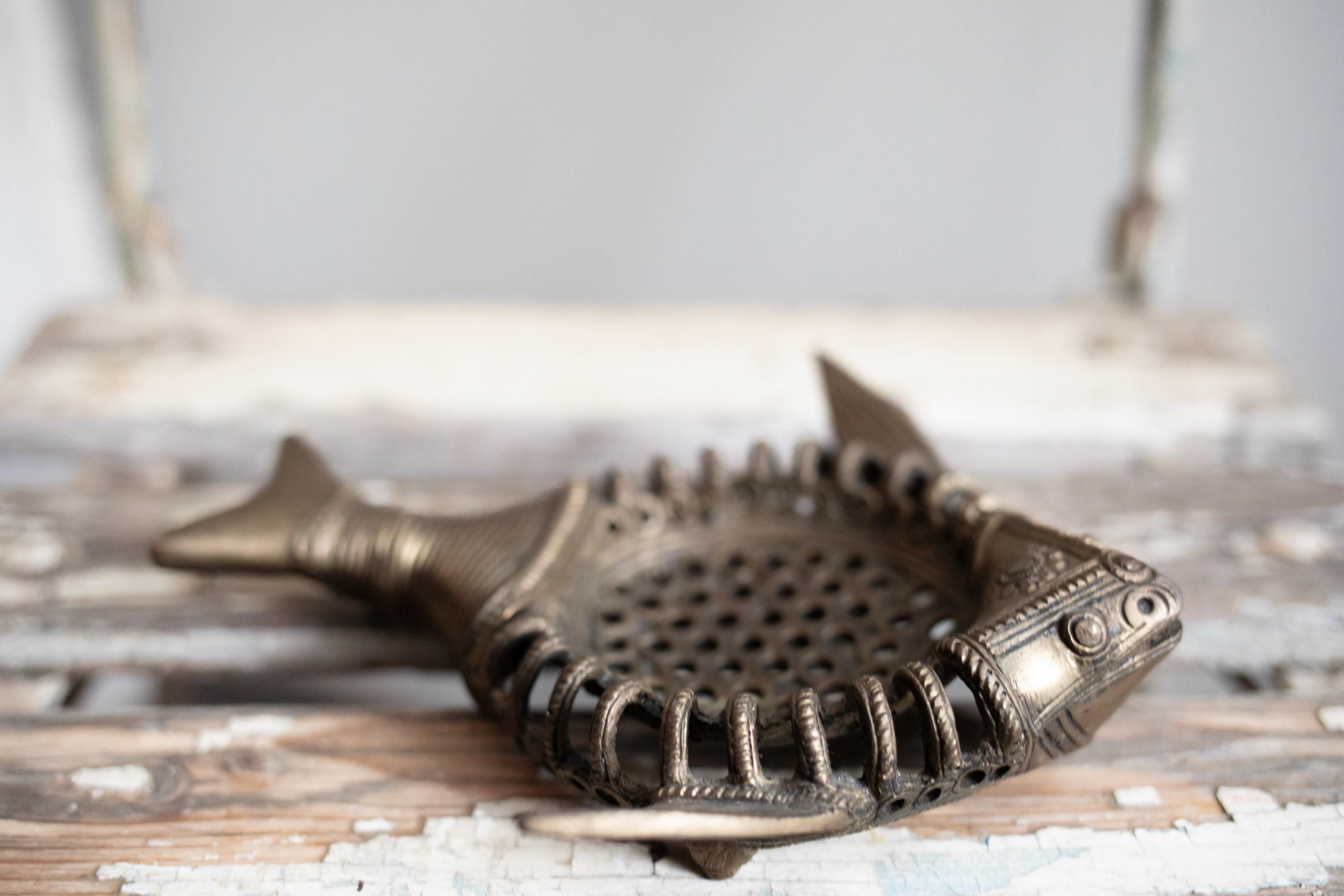 UNIQUE Solid Brass Fish Shape Jali Cut Soap Dish Hand Crafted Vintage ...