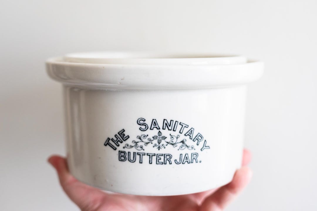 Vintage Stoneware the Sanitary Butter Jar | Advertising Crock | Black ...