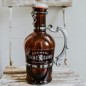 Ommegang Brewery Amber Glass Growler With Pewter Handle and Porcelain ...