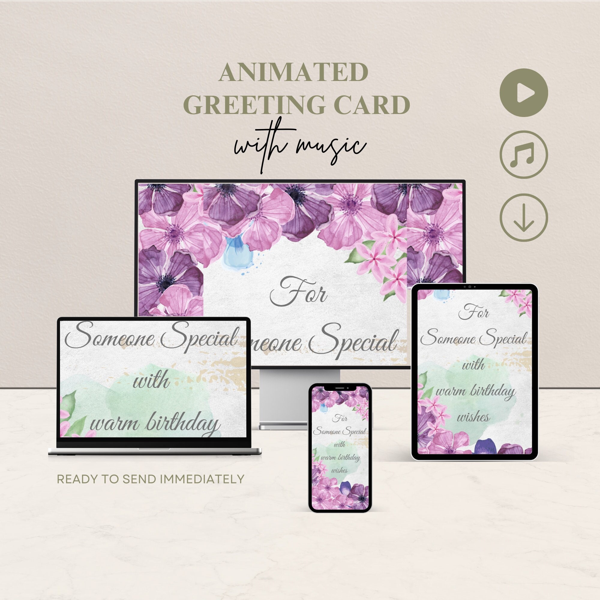 Animated Birthday Greeting Card Featuring Purple Flowers: A Digital E ...