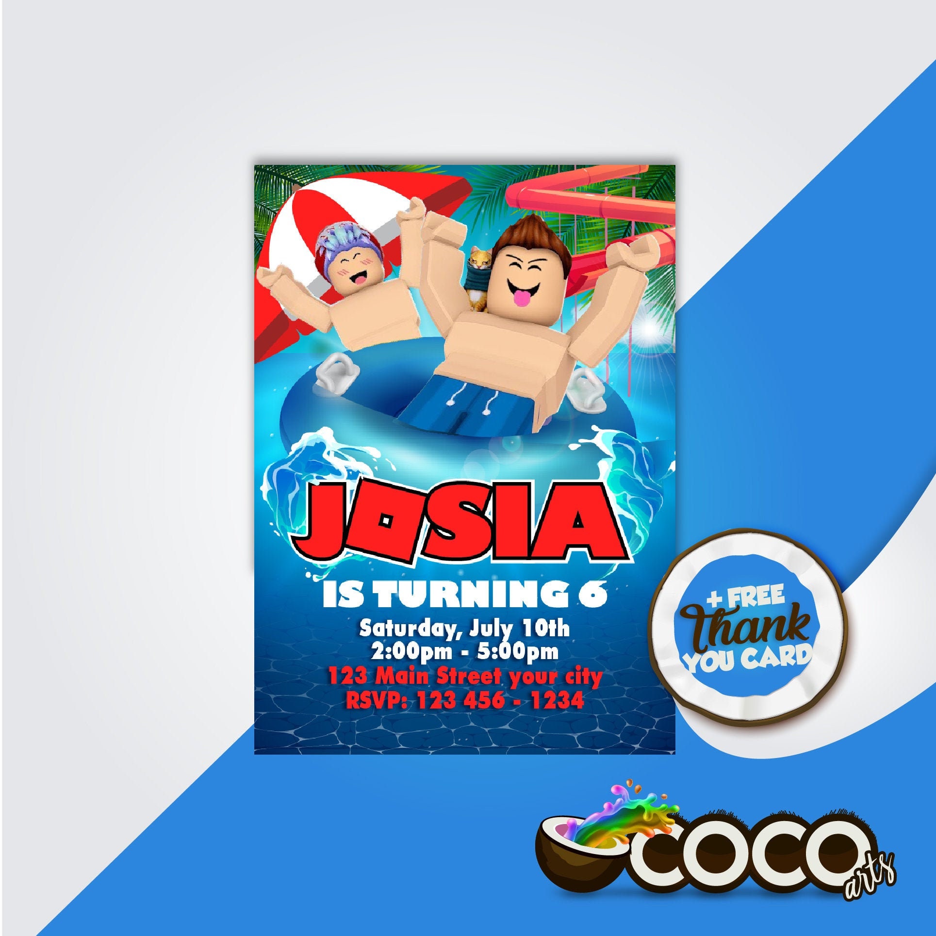 Roblox Invitation. Pool Party Birthday Party. Roblox Birthday. | Etsy