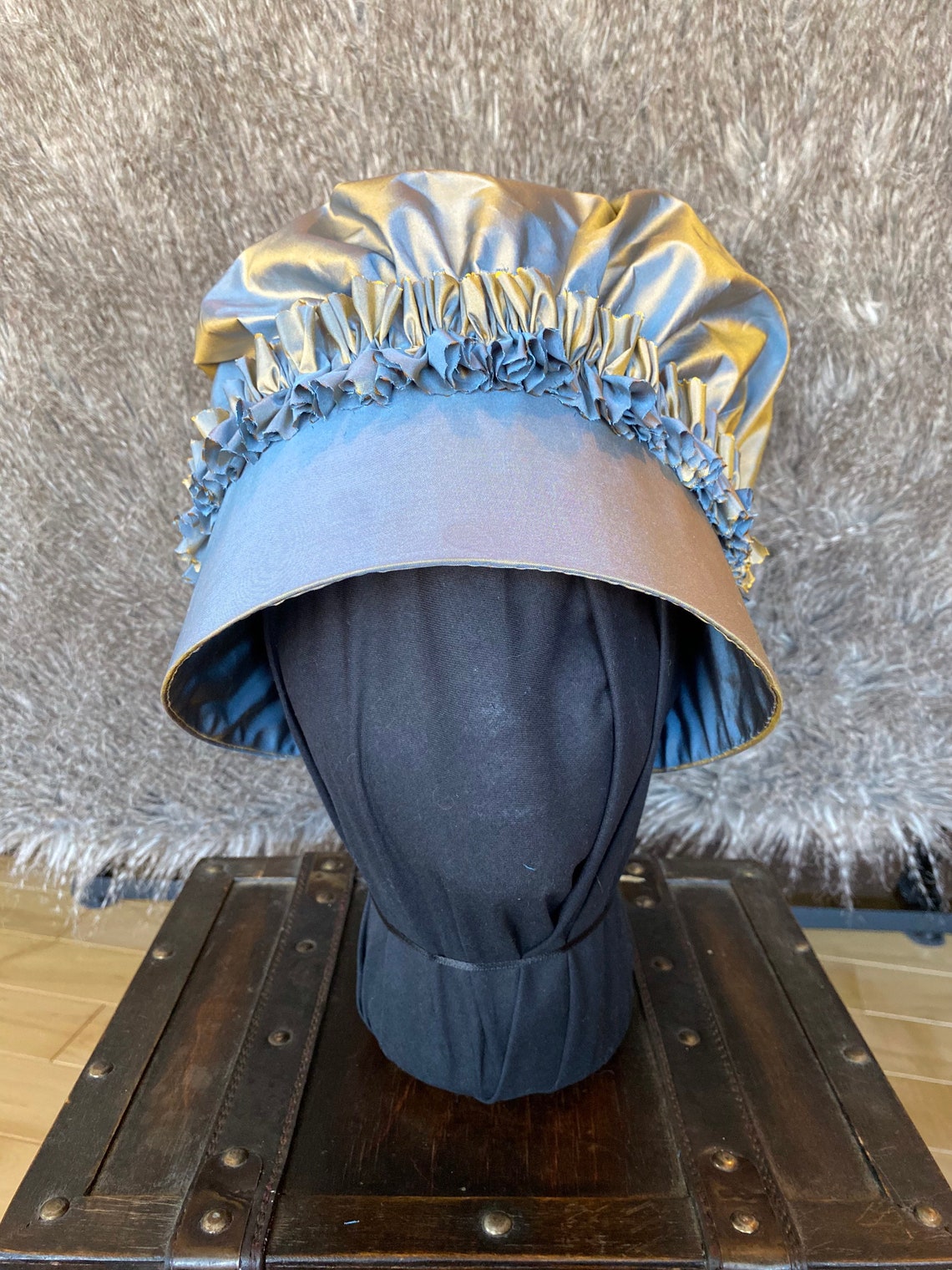 18th Century Gold and Blue Silk Market Bonnet with a extra | Etsy