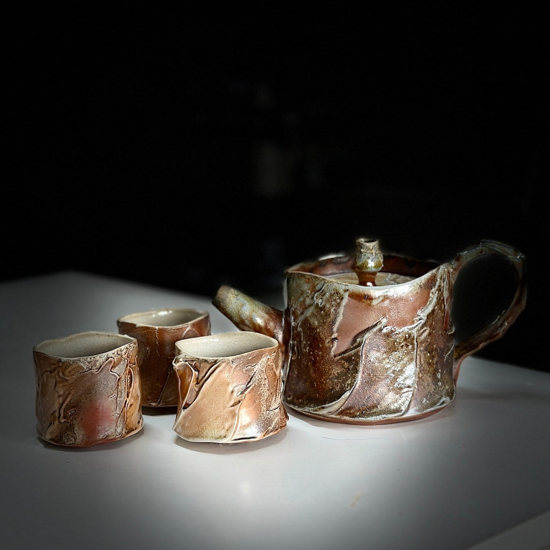 Woodfired Kintsugi Teapot and Teacups Set - Etsy