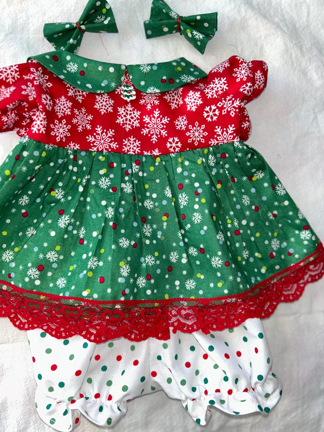 Christmas Red and Green W/ Snowflakes Dress/bloomers/bows for Build a ...