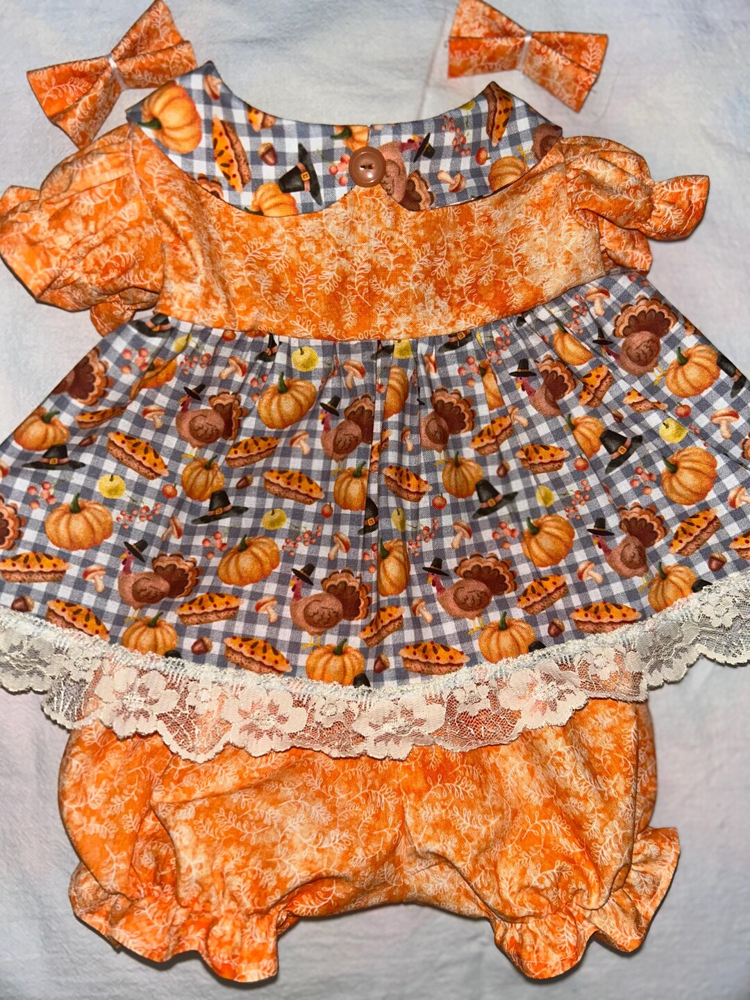 Turkeys and Pumpkins Dress/bloomers/bows for Build a Bear, Cabbage ...
