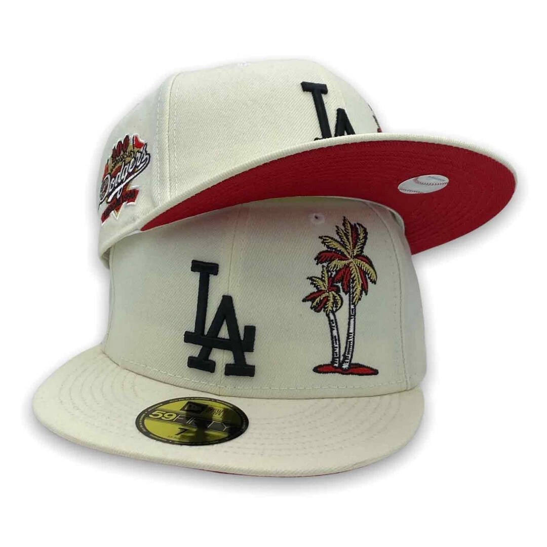 LA Dodgers Palm Trees New Era 59FIFTY Chrome Fitted Hat Red Bottom - Etsy