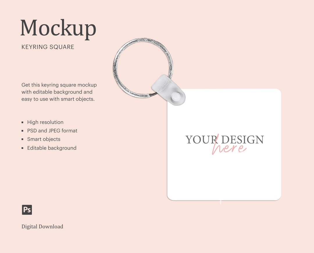 Blank Keyring Square Mockup, Sublimation Keyring Square Mockup, Key Tag ...