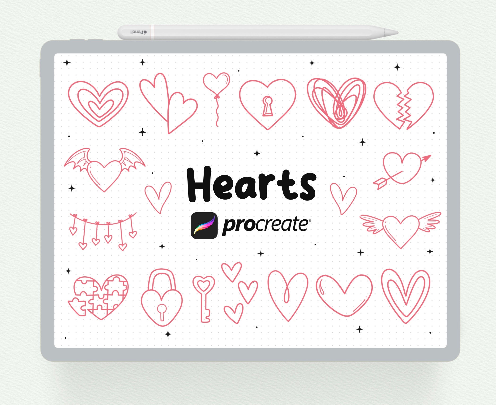 Procreate Stamps, 55 Heart Procreate Stamp, Love Brush, Shape Stamp ...