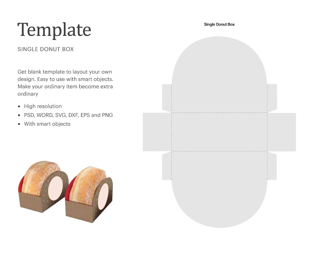 Single Donut Box Blank Template, Cake Box Template, Party Favor Cake ...