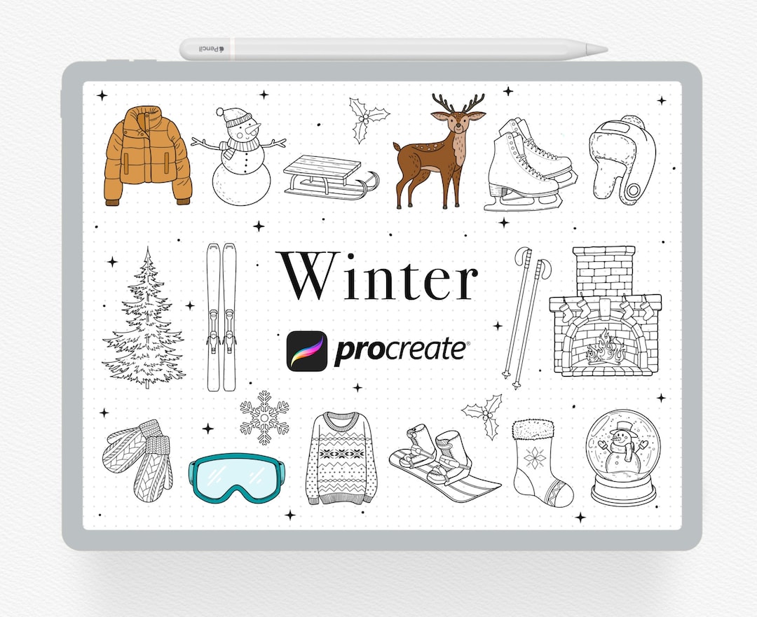 Procreate Stamps, 30 Winter Procreate Stamp, Snow Brush, Winter Season ...