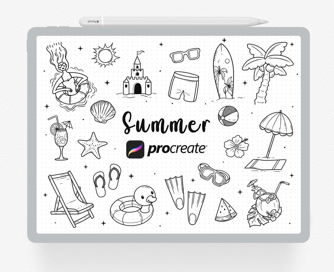 Procreate Stamps, 40 Summer Procreate Stamp, Tropical Vibes Brush Set ...