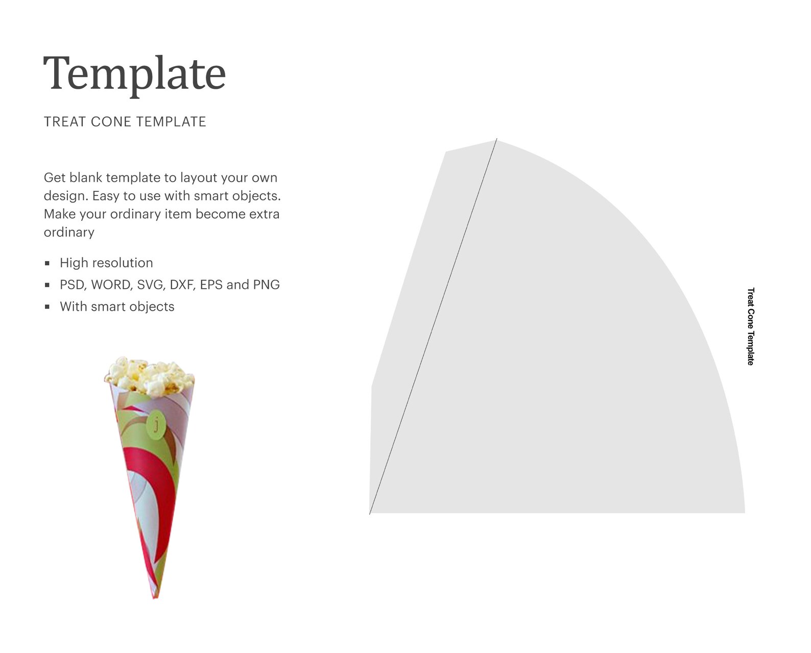 Treat Cone Template, Blank Paper Treat Cone Template, Party Favor Treat ...