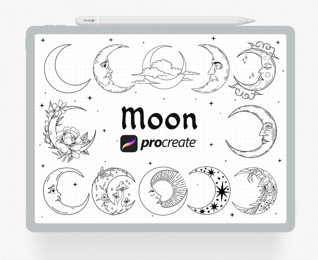 Procreate Stamps, 20 Moon Procreate Stamp, Tattoo Brush, Moons Digital ...