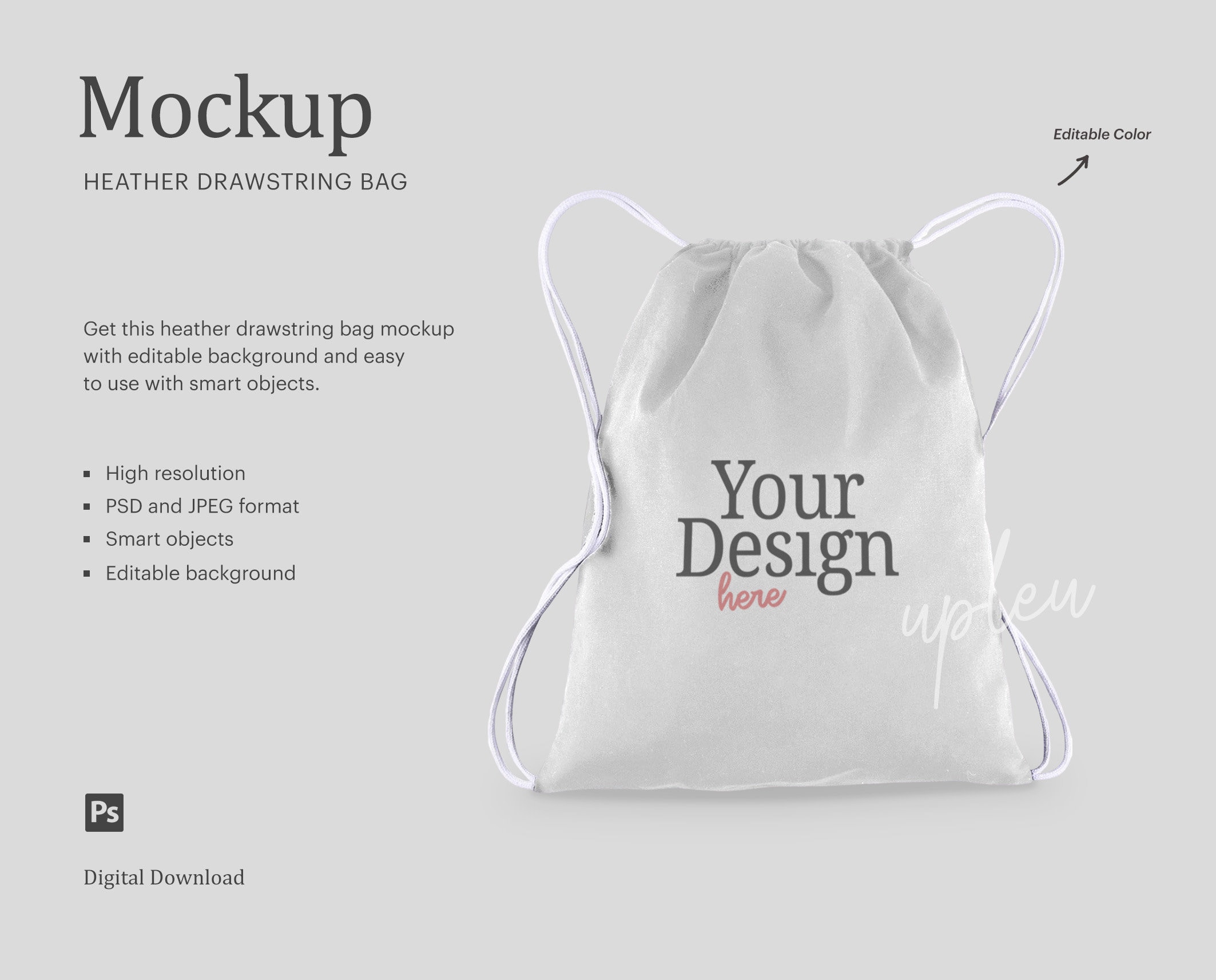 Heather Drawstring Bag Mockup, Drawstring Pouch Mockup, Bag Pouch ...